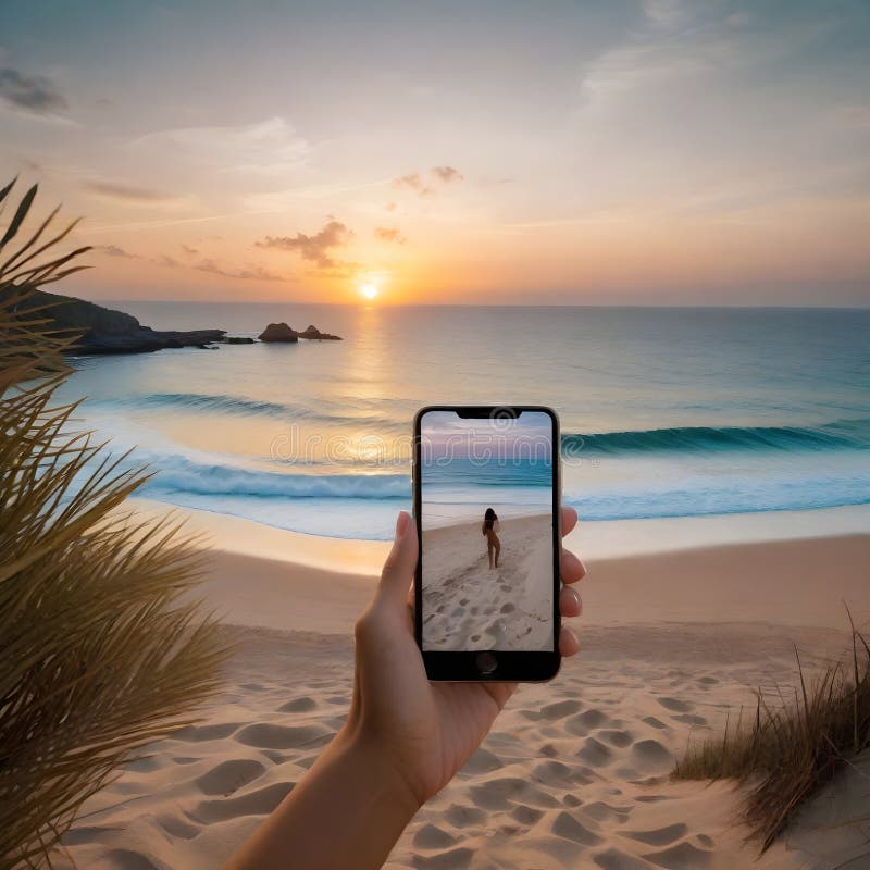 Image of Photography Summer Beautiful Beach on the Phone in the Hand ...