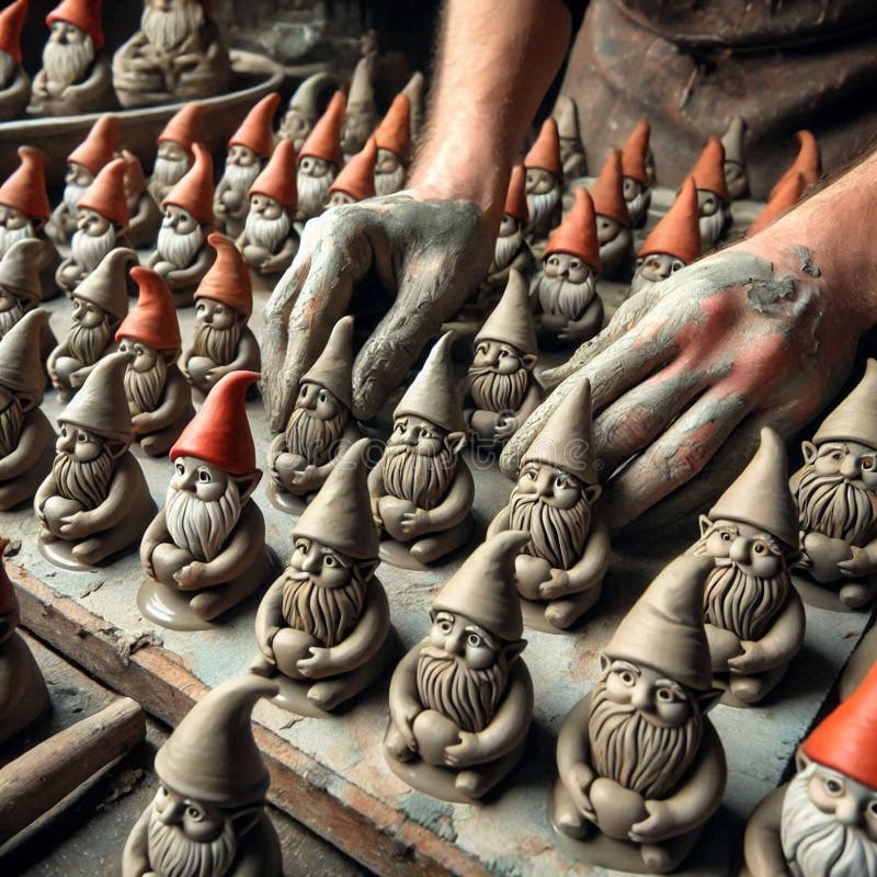 Image of a Potter Making Little Gnome Out of the Clay in the Workshop. Stock Illustration ...