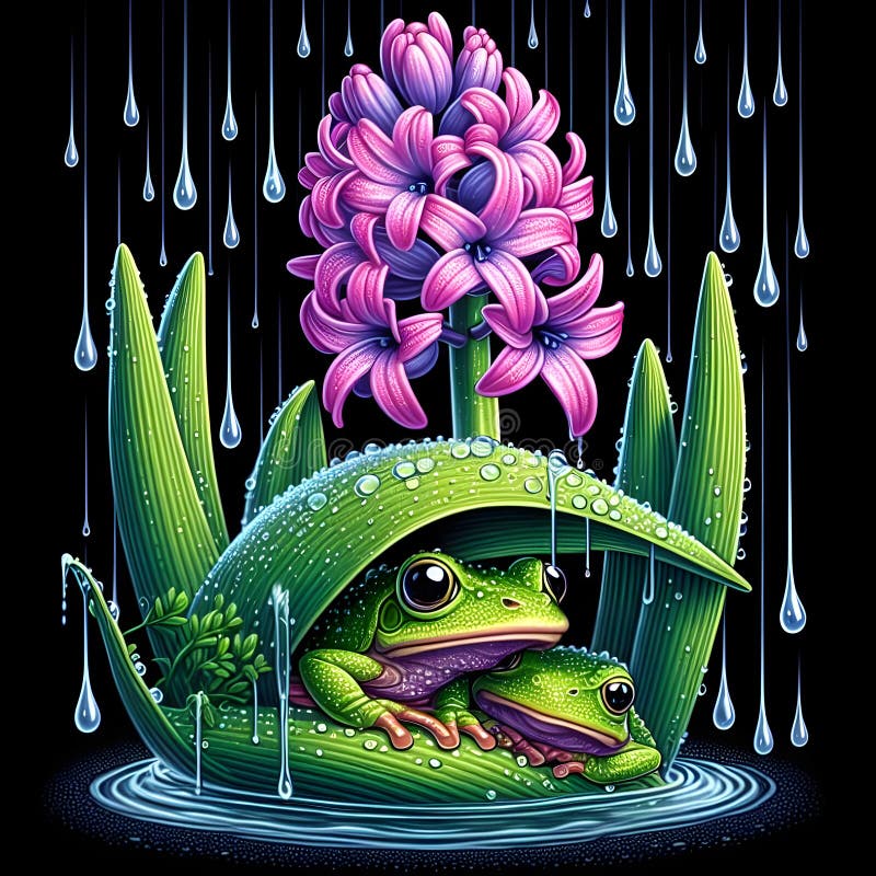 Image of the Raining Scenery Where Frogs are Under a Flower Soaking Wet ...
