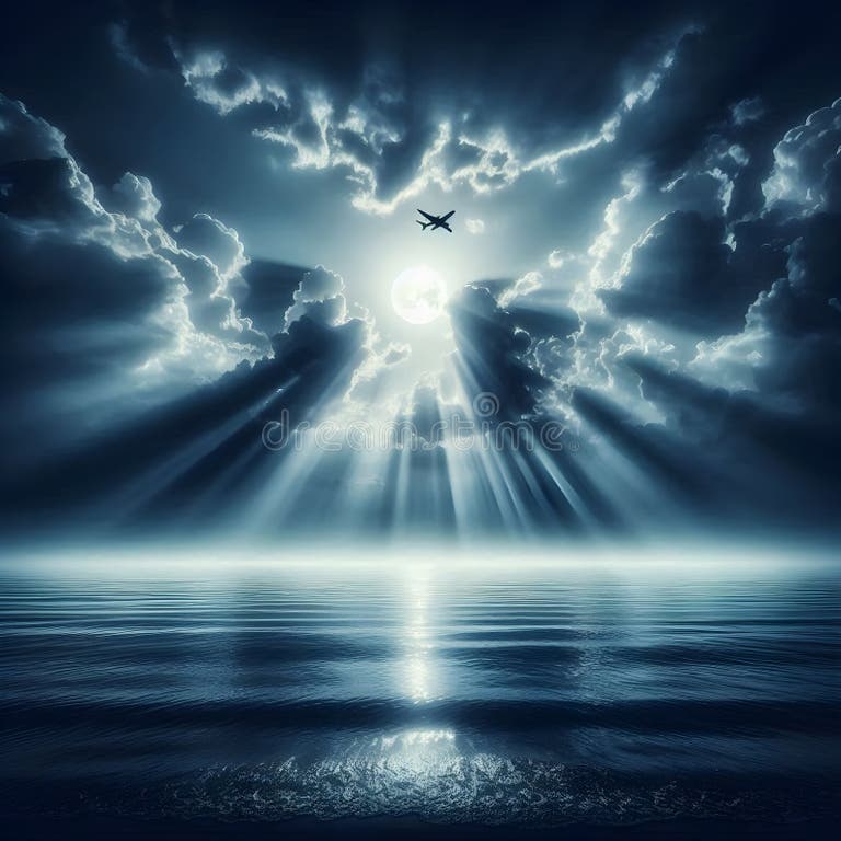 Image of Rays of Moonlight Breaking through the Cloudy Night Sky ...