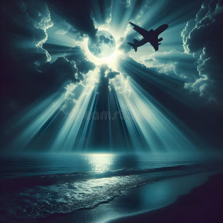 Image of Rays of Moonlight Breaking through the Cloudy Night Sky ...