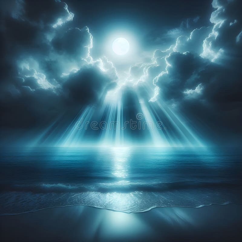 Image of Rays of Moonlight Breaking through the Cloudy Night Sky ...