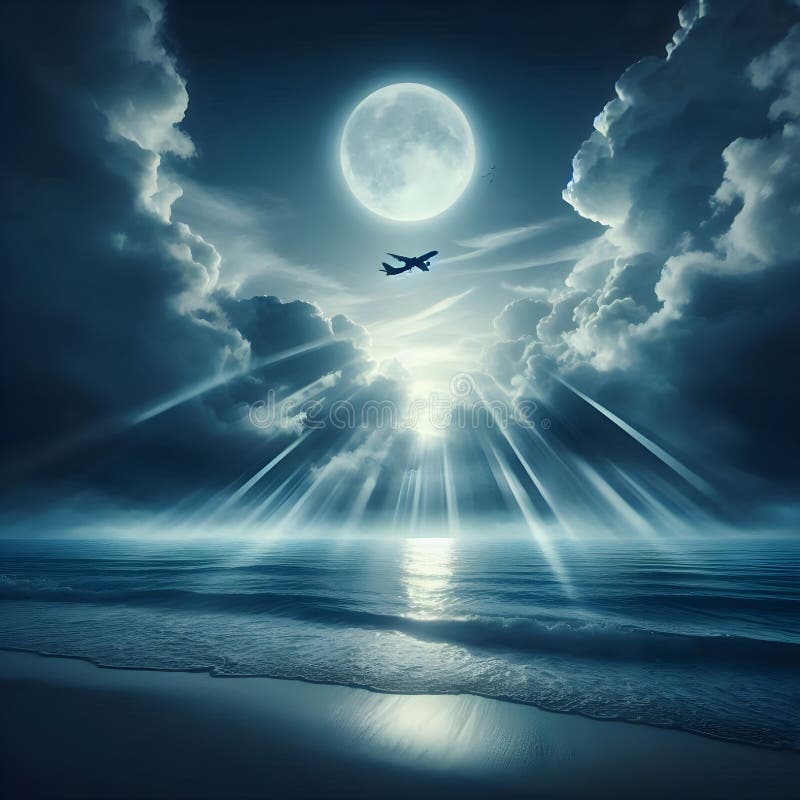 Image of Rays of Moonlight Breaking through the Cloudy Night Sky ...