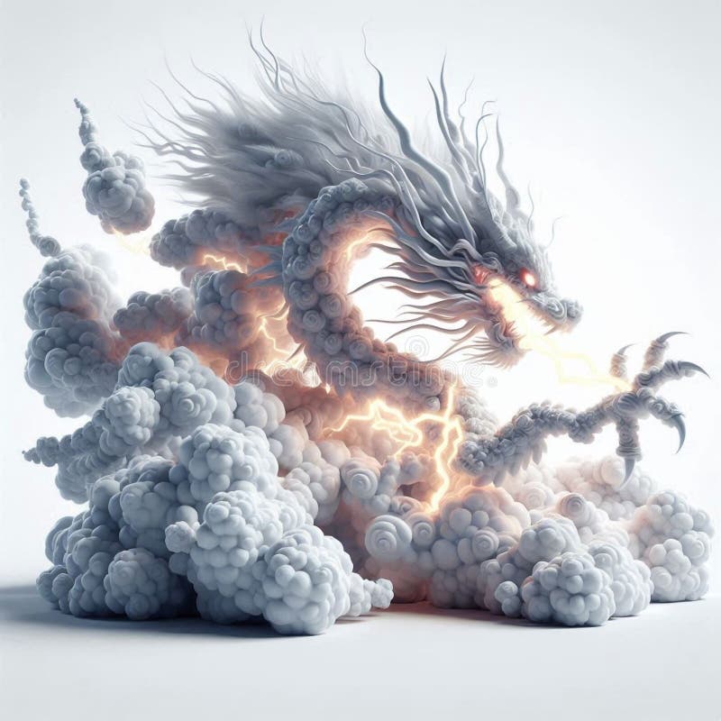 Image of a Sentient Cloud Shaped Like a Dragon with Lightning Glowing ...