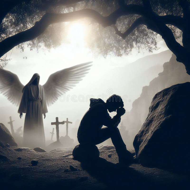 Image of a Shadowy Angel Watching Someone Kneeling in Silhouette by the ...