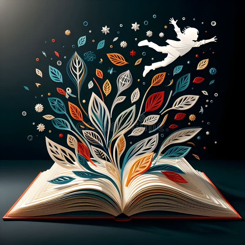 Image of a Silhouette of a Children, Cut from a Book Page and Flies Out ...