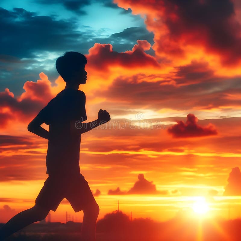 Image of Silhouette of a Jogger Walking into the Sunset, Dreamy and ...
