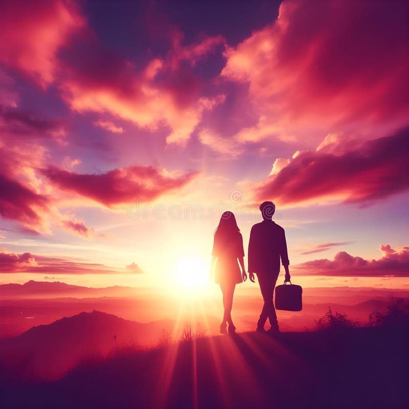 Image of Silhouette of a Jogger Walking into the Sunset, Dreamy and ...