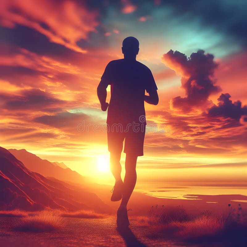 Image of Silhouette of a Jogger Walking into the Sunset, Dreamy and ...