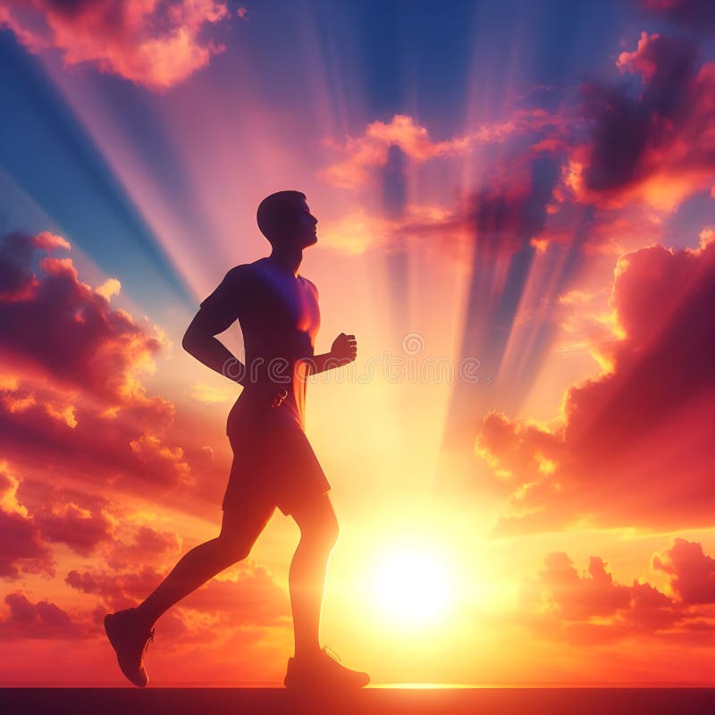 Image of Silhouette of a Jogger Walking into the Sunset, Dreamy and ...