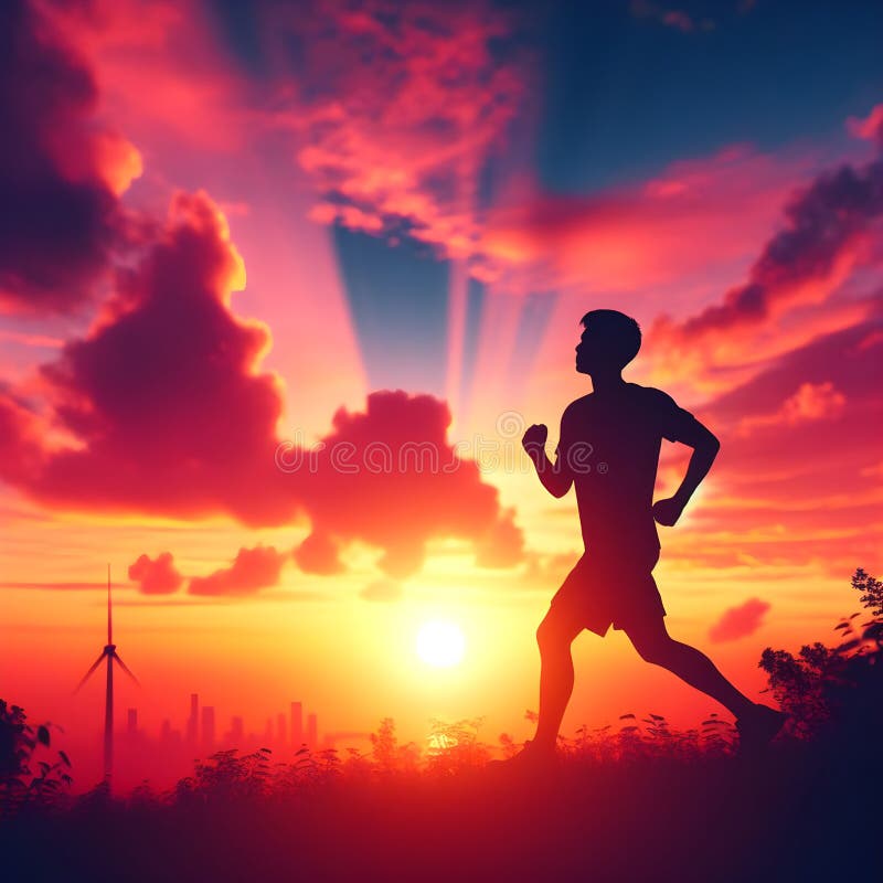 Image of Silhouette of a Jogger Walking into the Sunset, Dreamy and ...