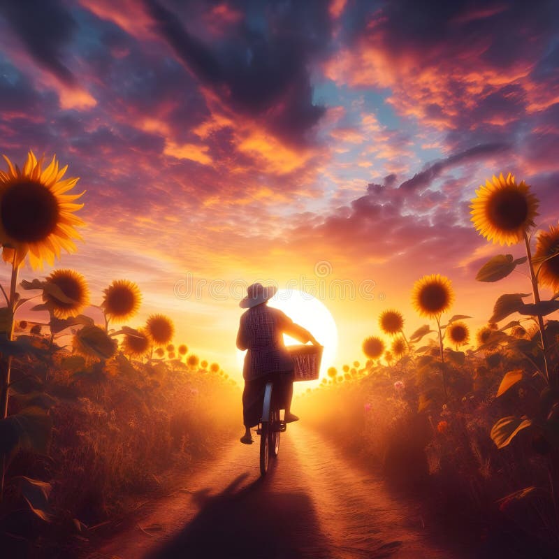 Image of Silhouette of a Person Riding the Bicycle into the Distance ...