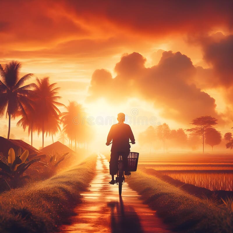 Image of Silhouette of a Person Riding the Bicycle into the Distance ...