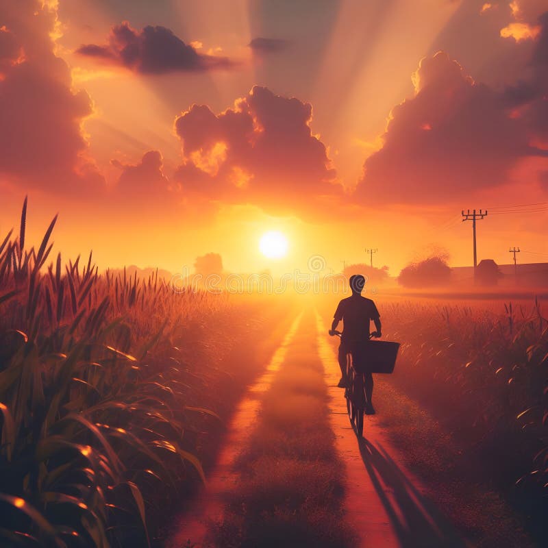 Image of Silhouette of a Person Riding the Bicycle into the Distance ...