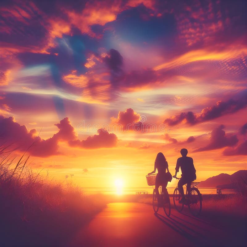 Image of Silhouette of a Person Riding the Bicycle into the Distance ...