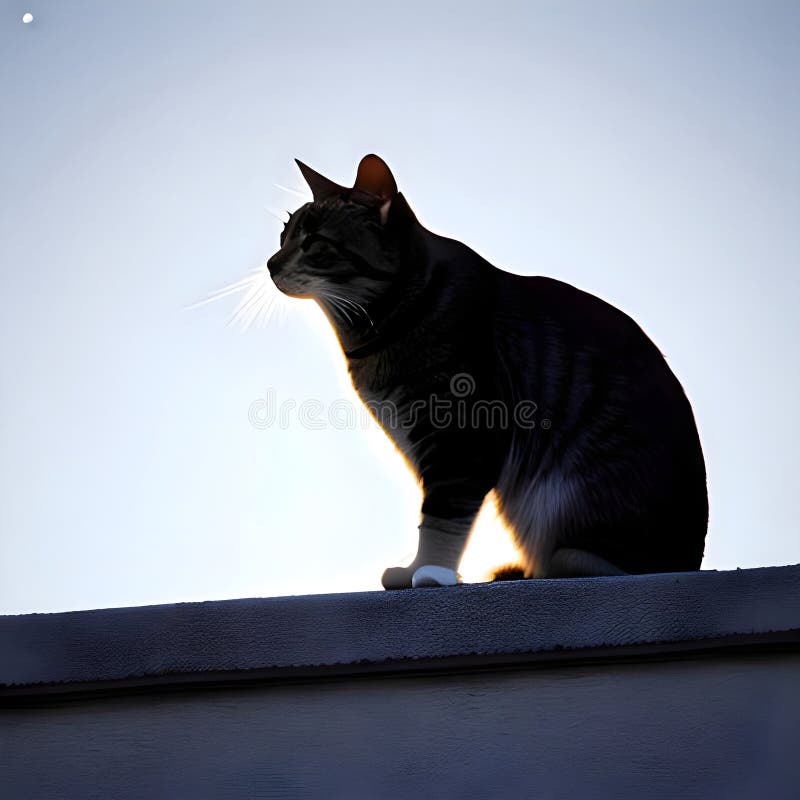 Image of the Silhouetted Cat Resting Under the Dark Illuminated by ...