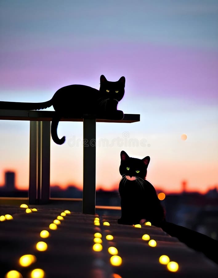 Image of the Silhouetted Cat Resting Under the Dark Illuminated by ...