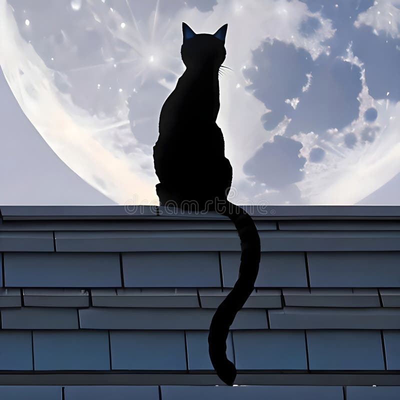 Image of the Silhouetted Cat Resting Under the Dark Illuminated by ...