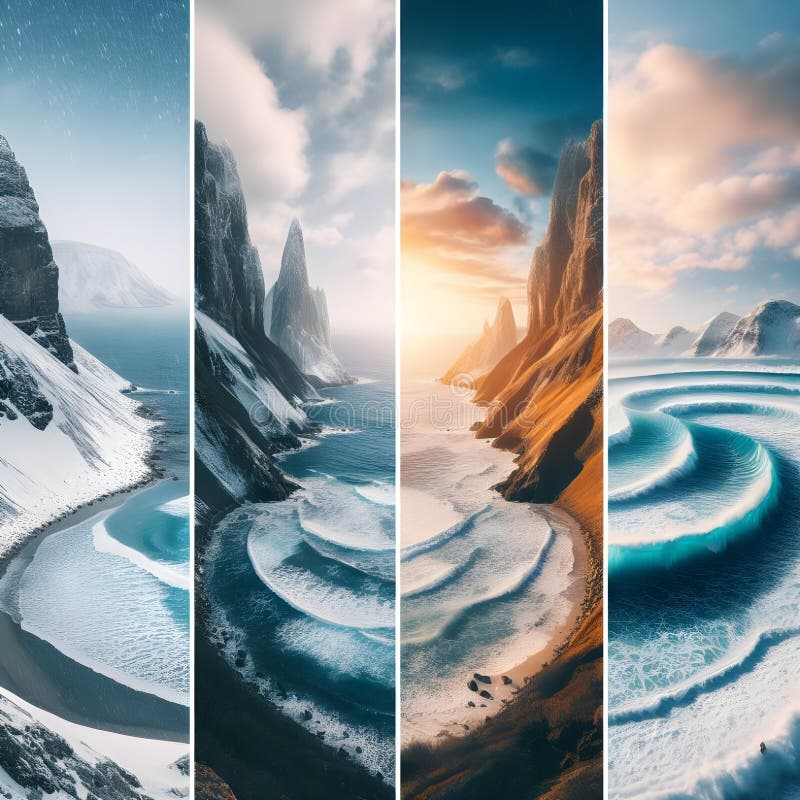 Image of a Single Photo with Four Frames Depicting Winter, Spring ...