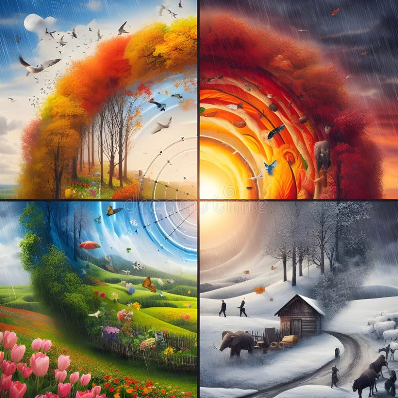 Image of a Single Photo with Four Frames Depicting Winter, Spring ...
