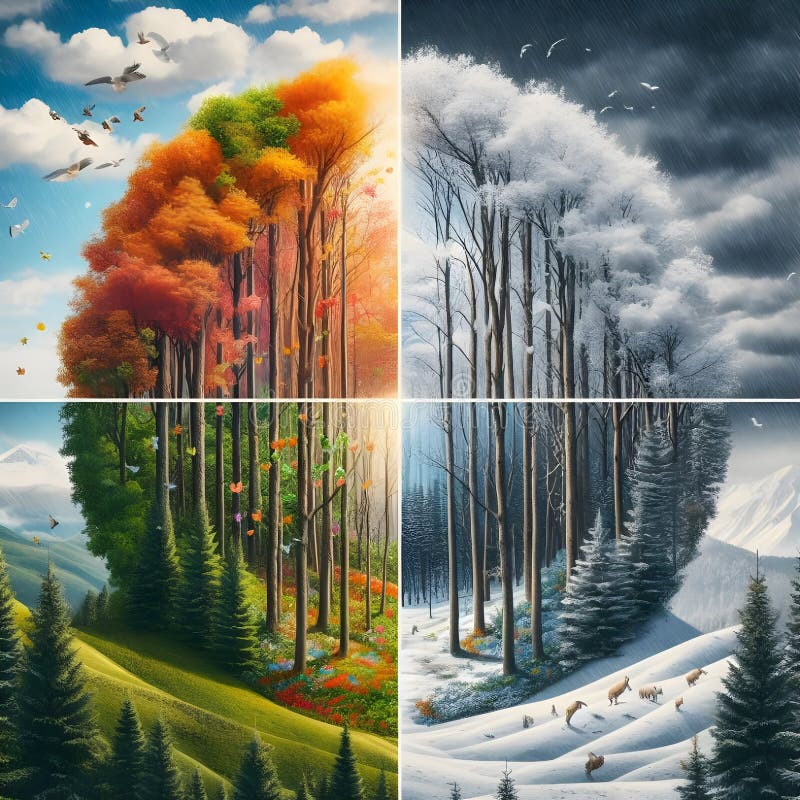 Image of a Single Photo with Four Frames Depicting Winter, Spring ...