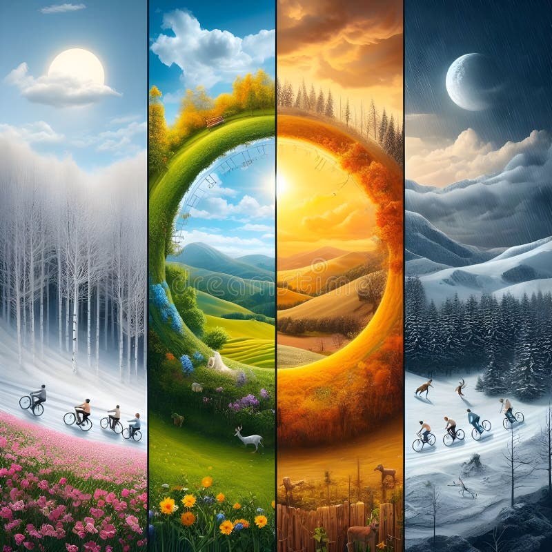Image of a Single Photo with Four Frames Depicting Winter, Spring ...