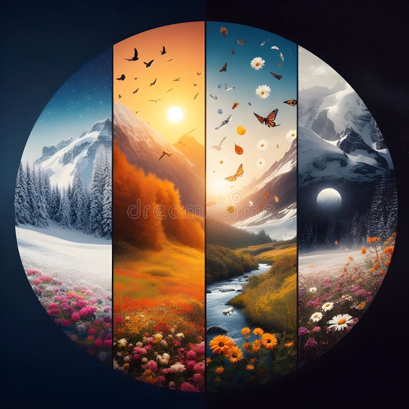 Image of a Single Photo with Four Frames Depicting Winter, Spring ...
