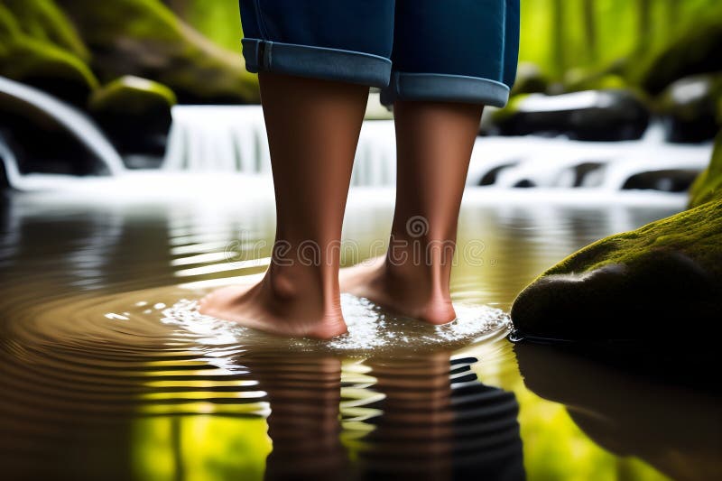 Image of Someone Bare Feet Soaking and Walking in a Flowing River ...