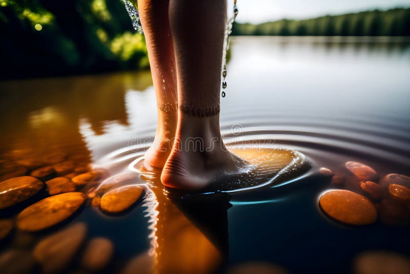 Image of Someone Bare Feet Soaking and Walking in a Flowing River ...