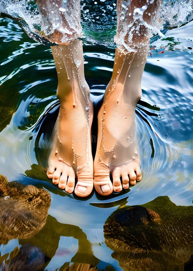 Image of Someone Bare Feet Soaking and Walking in a Flowing River ...