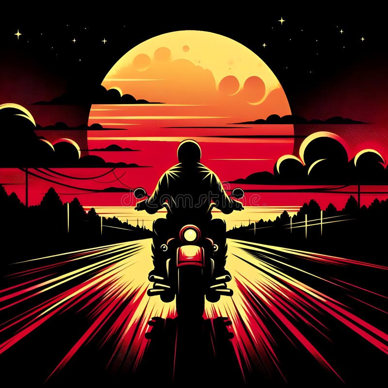 Image of a Someone Riding Off into the Distance, Yellow Moon,sunset ...