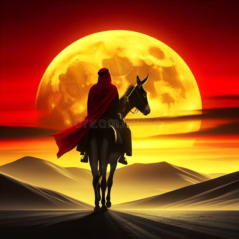 Image of a Someone Riding Off into the Distance, Yellow Moon,sunset ...