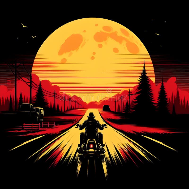Image of a Someone Riding Off into the Distance, Yellow Moon,sunset ...