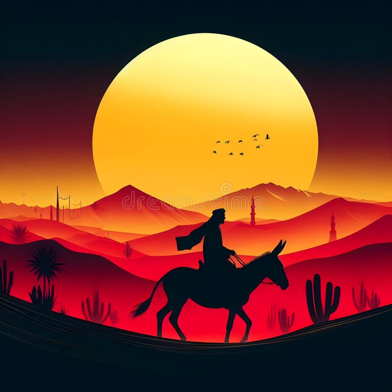 Image of a Someone Riding Off into the Distance, Yellow Moon,sunset ...