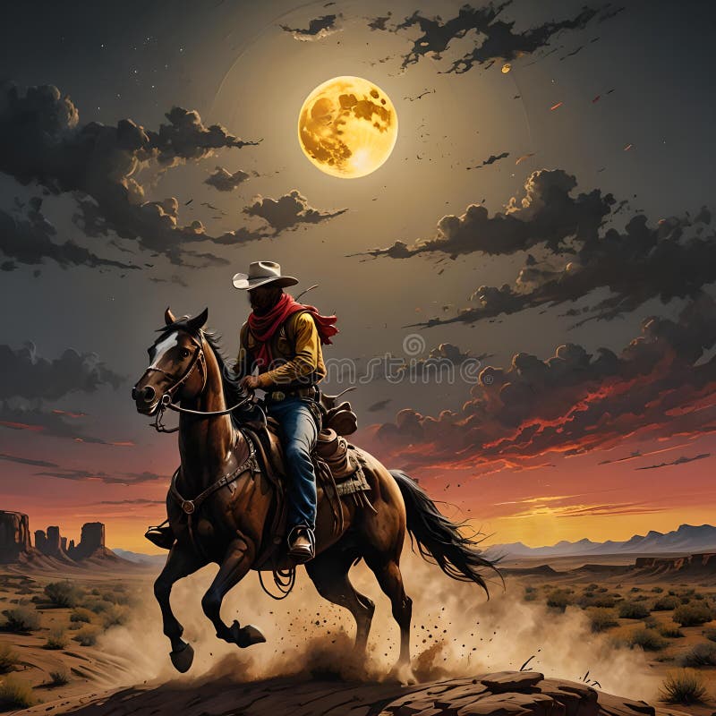 Image of a Someone Riding Off into the Distance, Yellow Moon,sunset ...