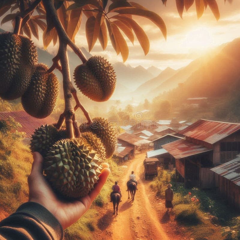 Someone Walking by the Village with a Durian Fruit Hanging from the ...