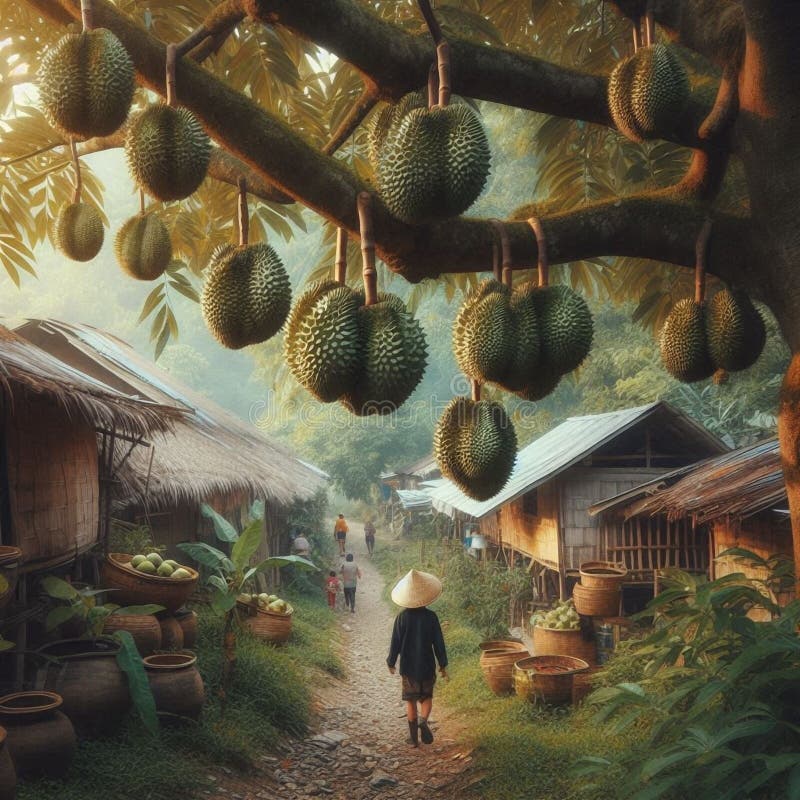 Someone Walking by the Village with a Durian Fruit Hanging from the ...