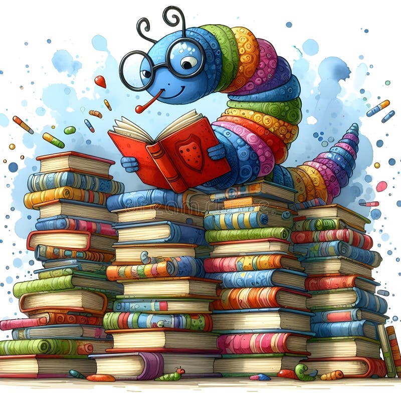 Image of a Stack of Random Colorful Books with Patchwork Bookworm on it ...