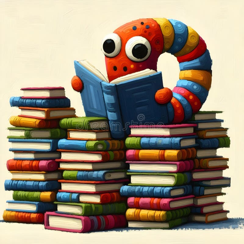 Image of a Stack of Random Colorful Books with Patchwork Bookworm on it ...