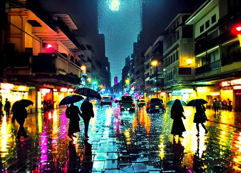 The Stick Figures on the Most Major Big City Street at Night in the ...