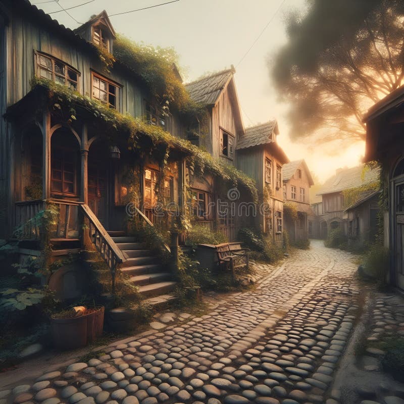 Mage of Strange Abandoned Yard,cobblestone Road,overgrown and Weathered ...