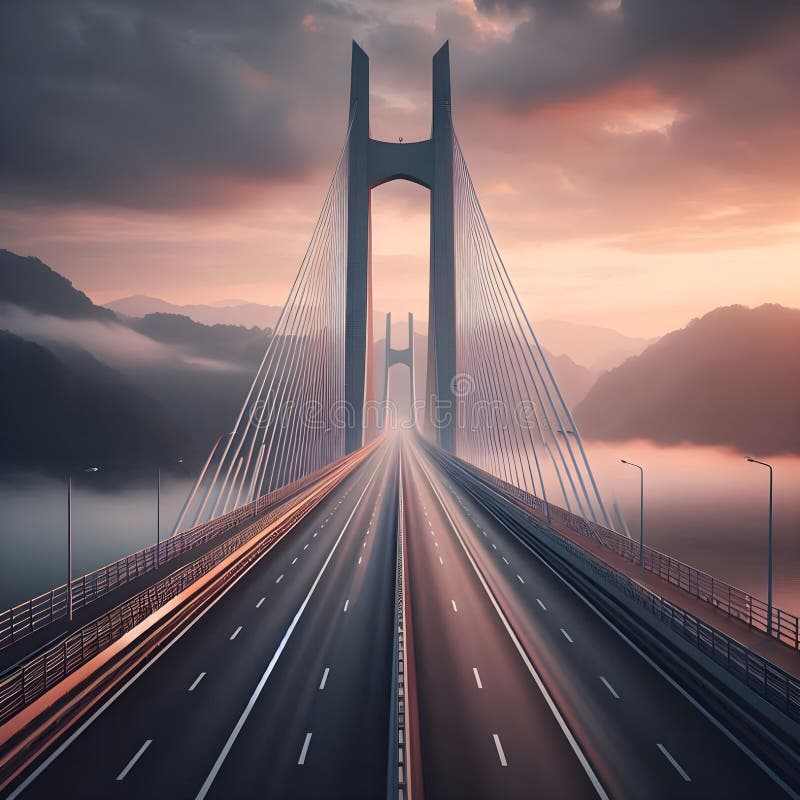 Image of a Suspension Bridge with a Wide Surface and Strong Railings on ...
