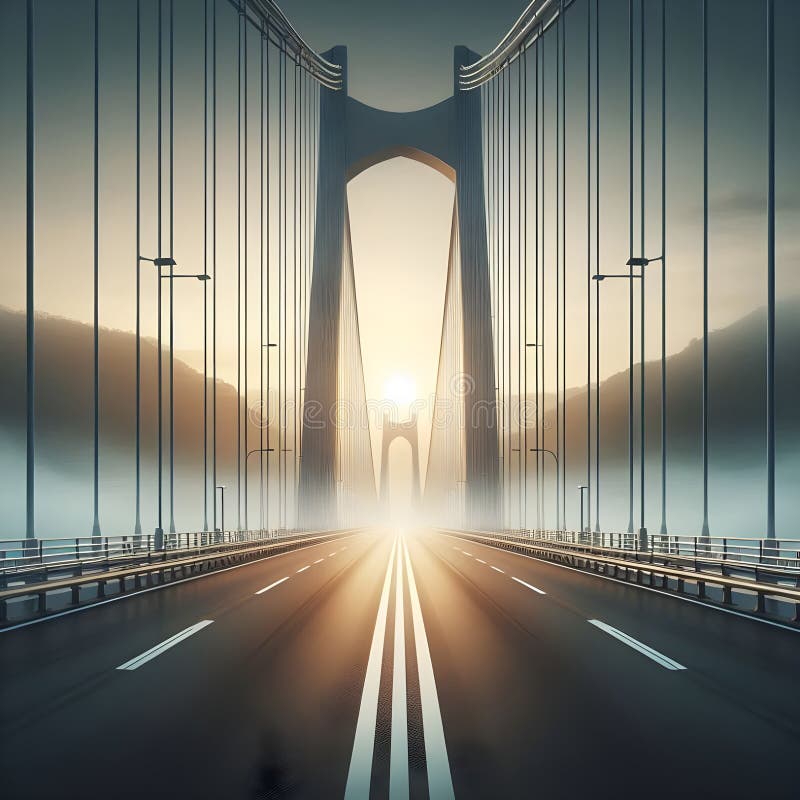 Image of a Suspension Bridge with a Wide Surface and Strong Railings on ...