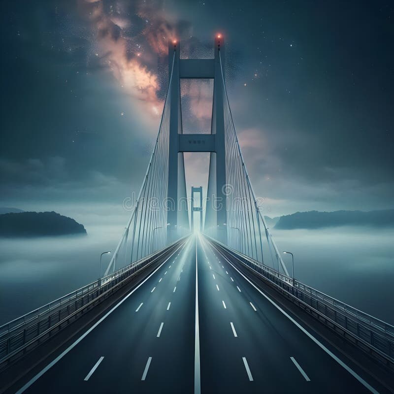 Image of a Suspension Bridge with a Wide Surface and Strong Railings on ...