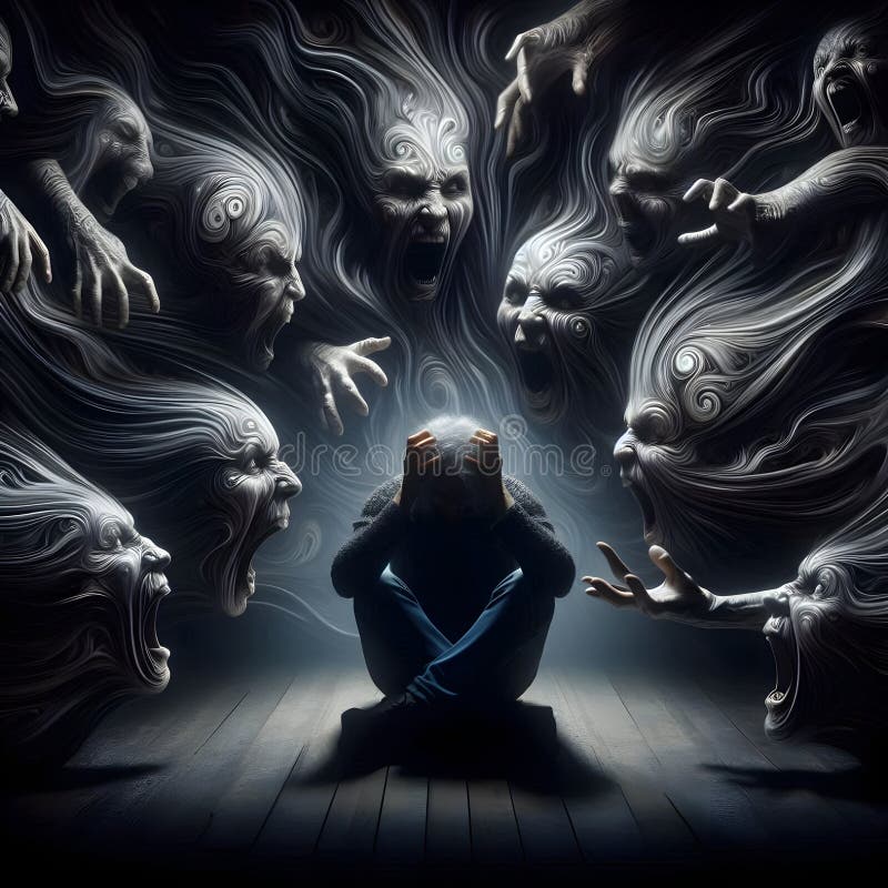 A Tormented Person Sits on the Floor with Their Hands Gripping Their ...