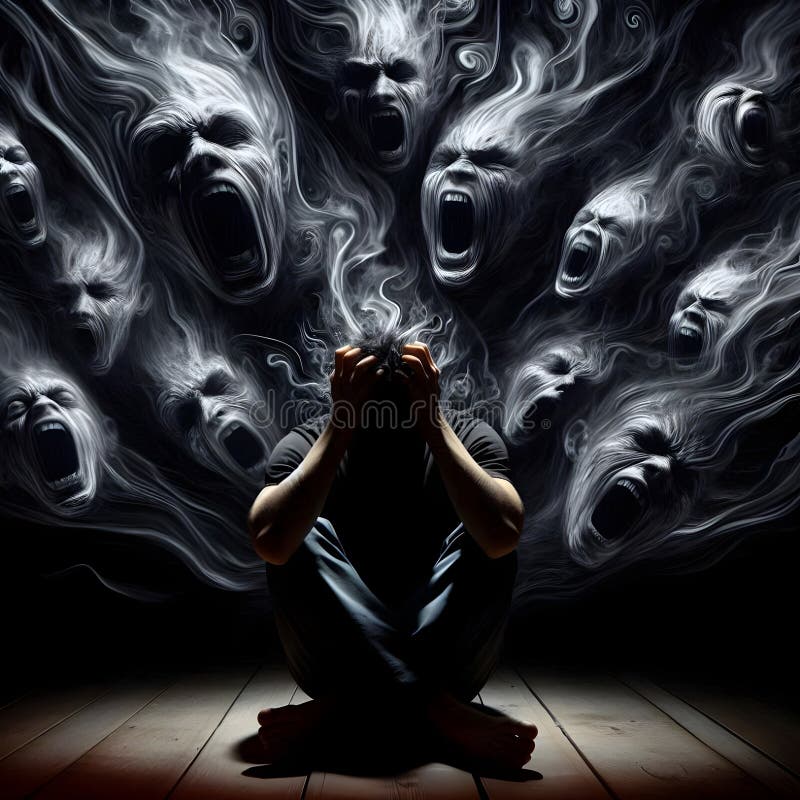 A Tormented Person Sits on the Floor with Their Hands Gripping Their ...