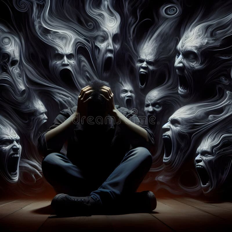 A Tormented Person Sits on the Floor with Their Hands Gripping Their ...