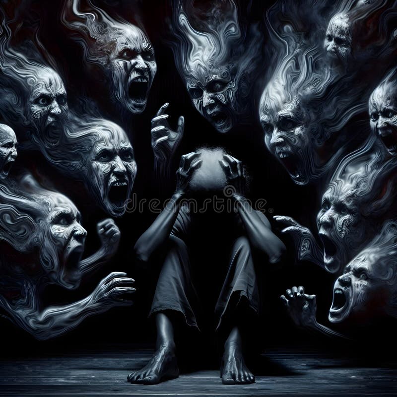 A Tormented Person Sits on the Floor with Their Hands Gripping Their ...