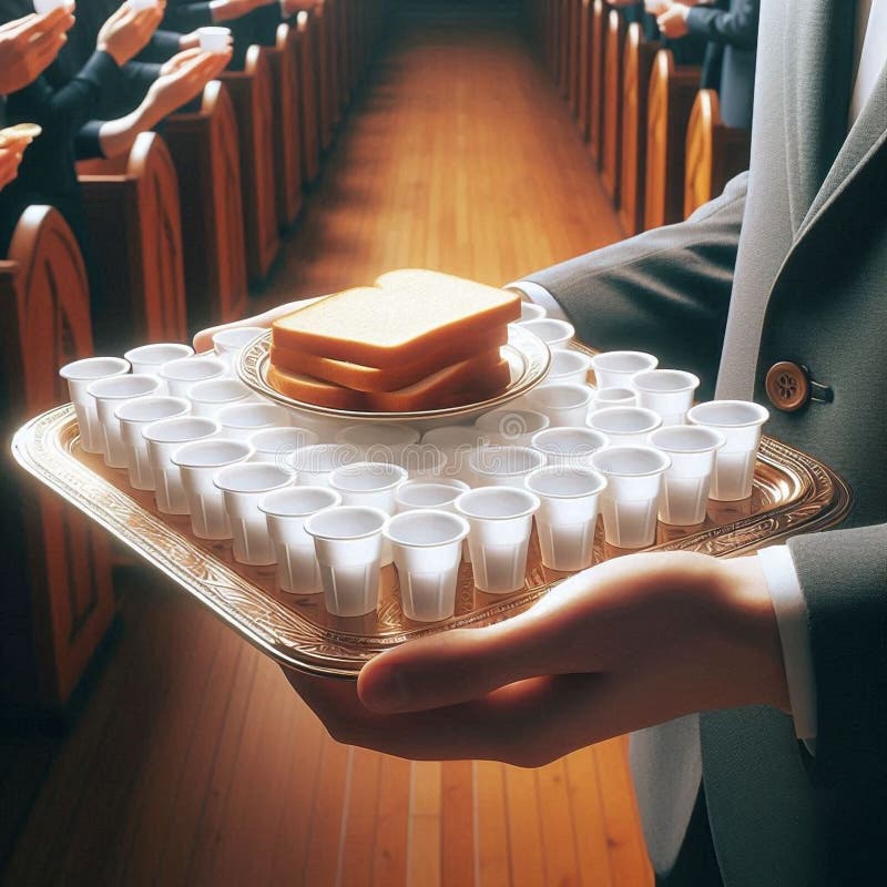 Two Hand Carrying the Holy Communion Tray with Cups and a Plate for the ...