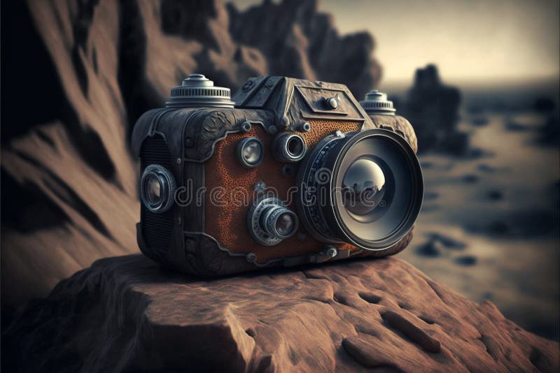 The Unbranded Camera Being Displayed on the Rocky Ground. Stock ...